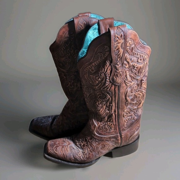 Corral Boots | Shoes | Corral Brown Boot Tooled Leather Made In Mexico ...
